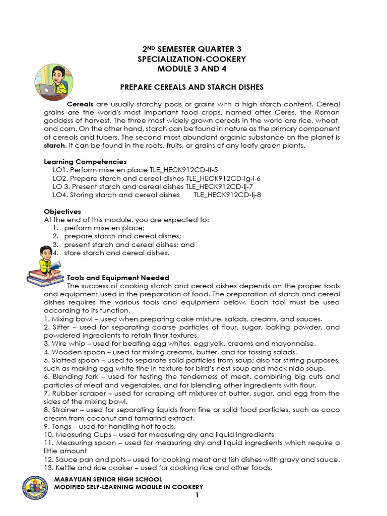 Q3 Weeks 3 4 Cookery Prepare Starch and Vegetable | PDF | Starch ...