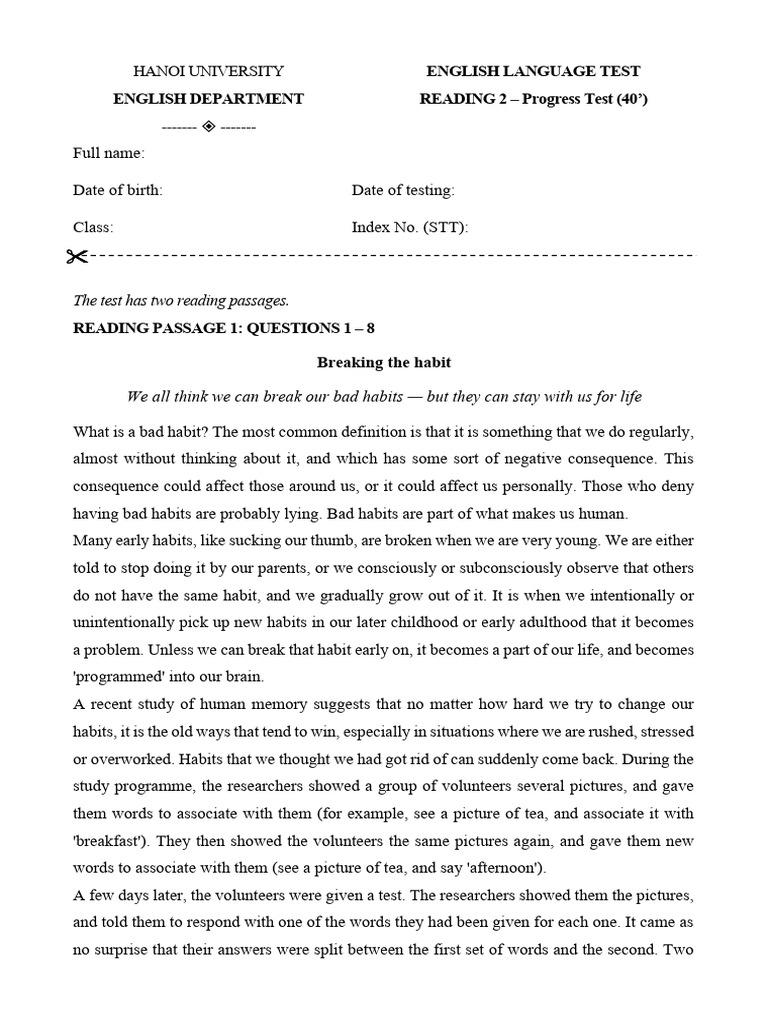 Progress Test Pdf Habits Rain