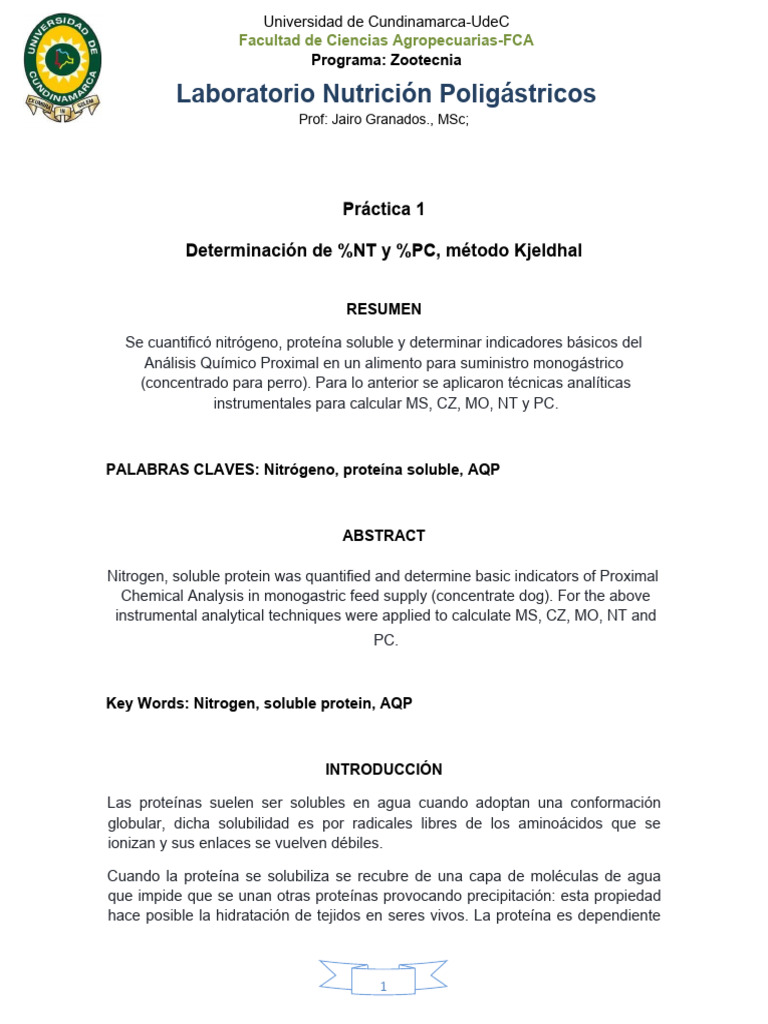 Laboratorios Poroteina Alimentacion PDF | PDF | Proteínas | Solubilidad