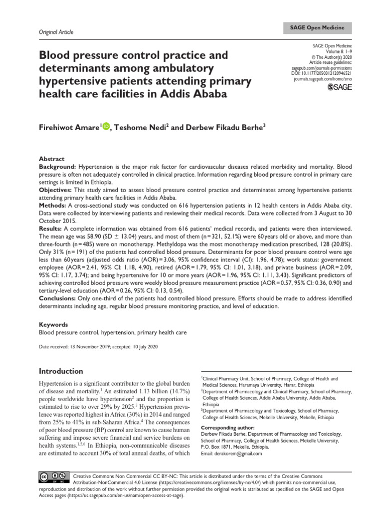 Blood Pressure Control Practice and Determinants Among Ambulatory Hypertensive Patients ...