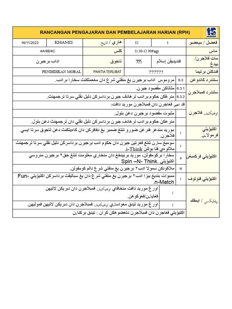 RPH Bertema Pai T3 T4 | PDF
