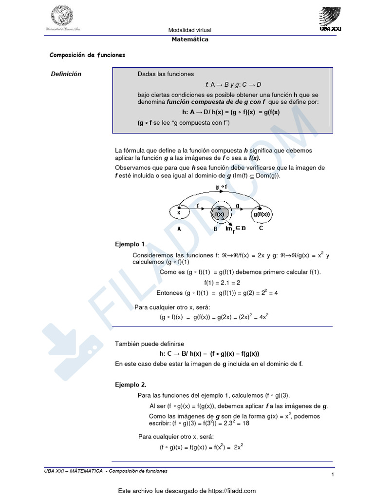 1 Composicion de Funciones | PDF | Función (Matemáticas) | Dominio de una función