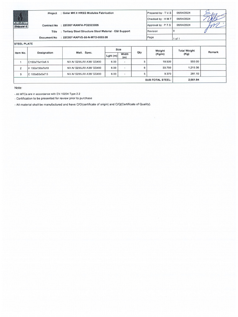 22C007-KAPVS-55-N-MTO-0003.08_Rev.0_Tertiary Steel Structure Steel ...