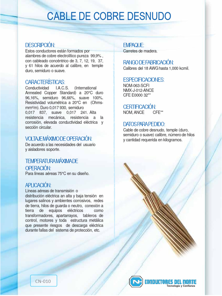 Cable Cu Desnudo 2 10 | PDF | Conductor electrico | Cobre