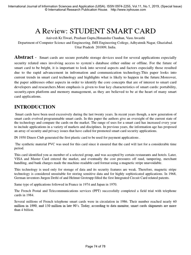 A Review: Student Smart Card: Abstract | PDF | Smart Card | Computing