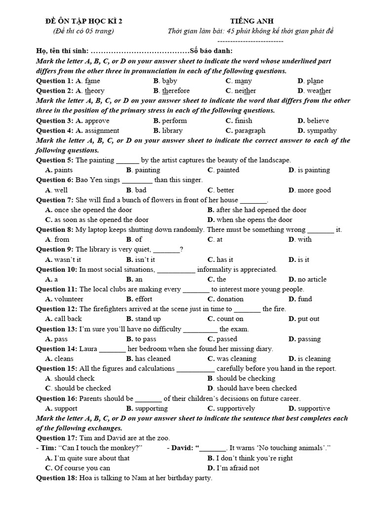 ĐỀ ÔN THI HK 2 (1) | PDF | Traffic | Climate Change