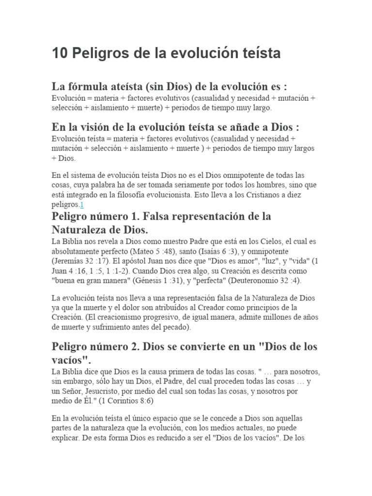 DIEZ PELIGROS DE LA EVOLUCIÓN TEÍSTA | PDF | Evolución | Biblia