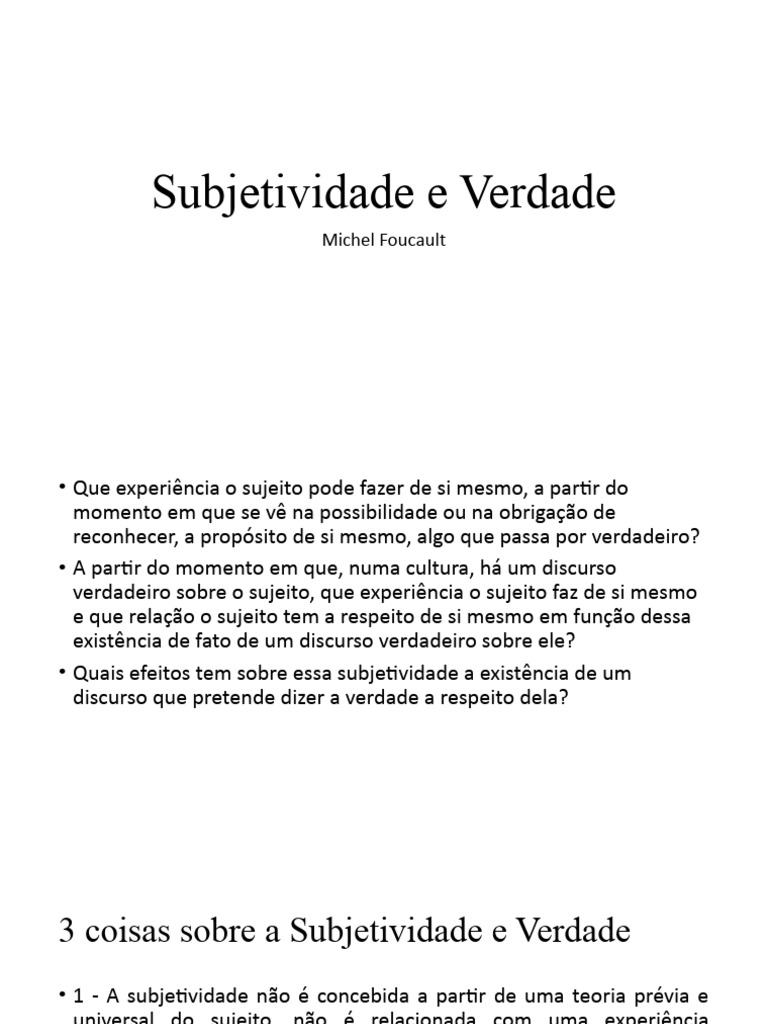 Subjetividade e Verdade | PDF | Verdade | Conhecimento