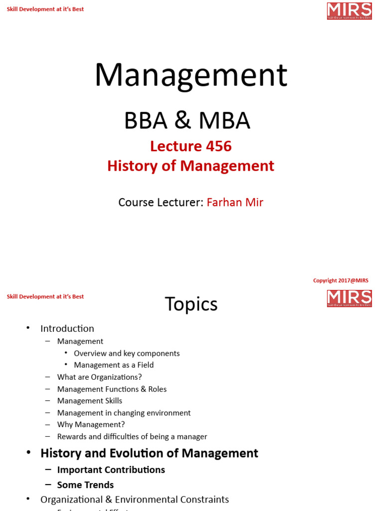 Management BBA & MBA Lec 456 - History | PDF | System | Organizational ...
