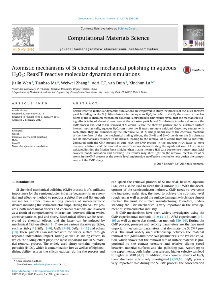 Si CMP Mechanisms in H2O2 Solutions | PDF | Silicon | Silicon Dioxide