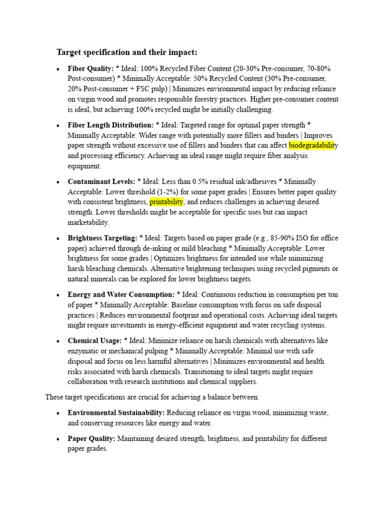 Recycled Paper Quality and Sustainability Targets | PDF | Recycling | Paper