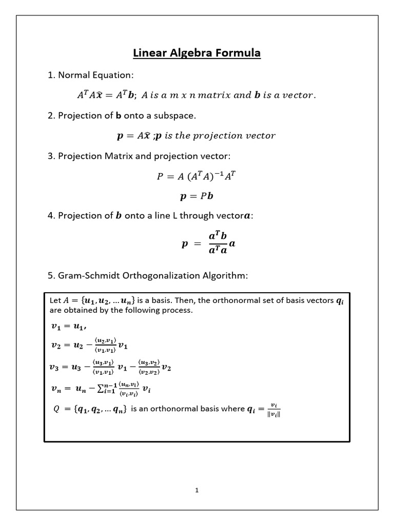 Linear Algebra Formula Sheet | PDF | Eigenvalues And Eigenvectors | Matrix (Mathematics)