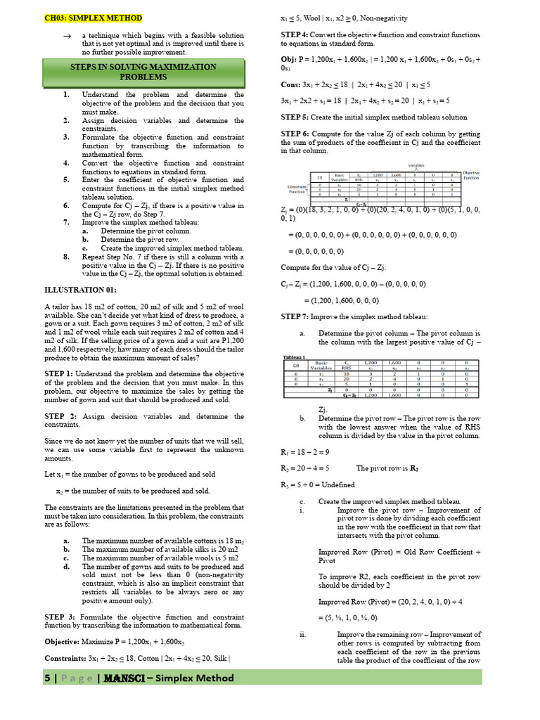 CH03 - Simplex Method | PDF | Mathematical Optimization | Algebra