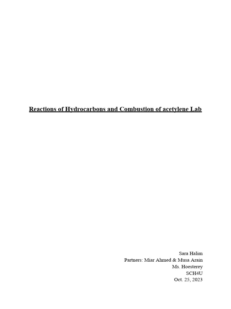 Reactions of Hydrocarbons and Combustion of Acetylene Lab | Download ...