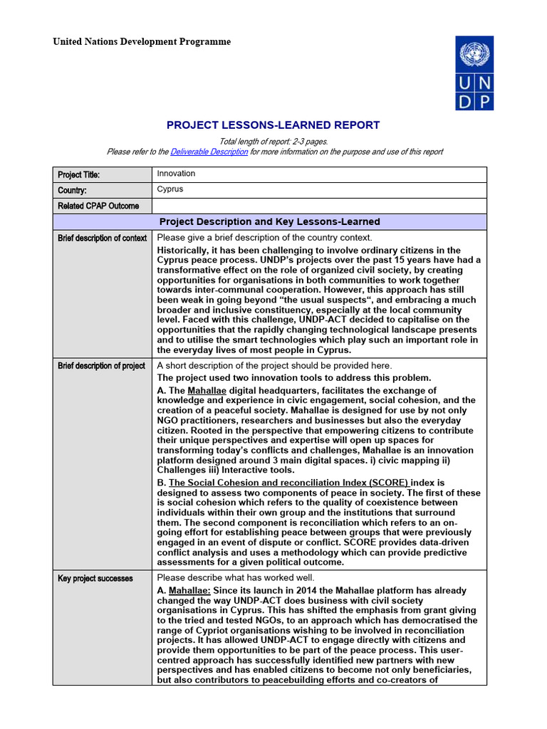Innovation Lessons Learned Report | PDF | United Nations Development ...