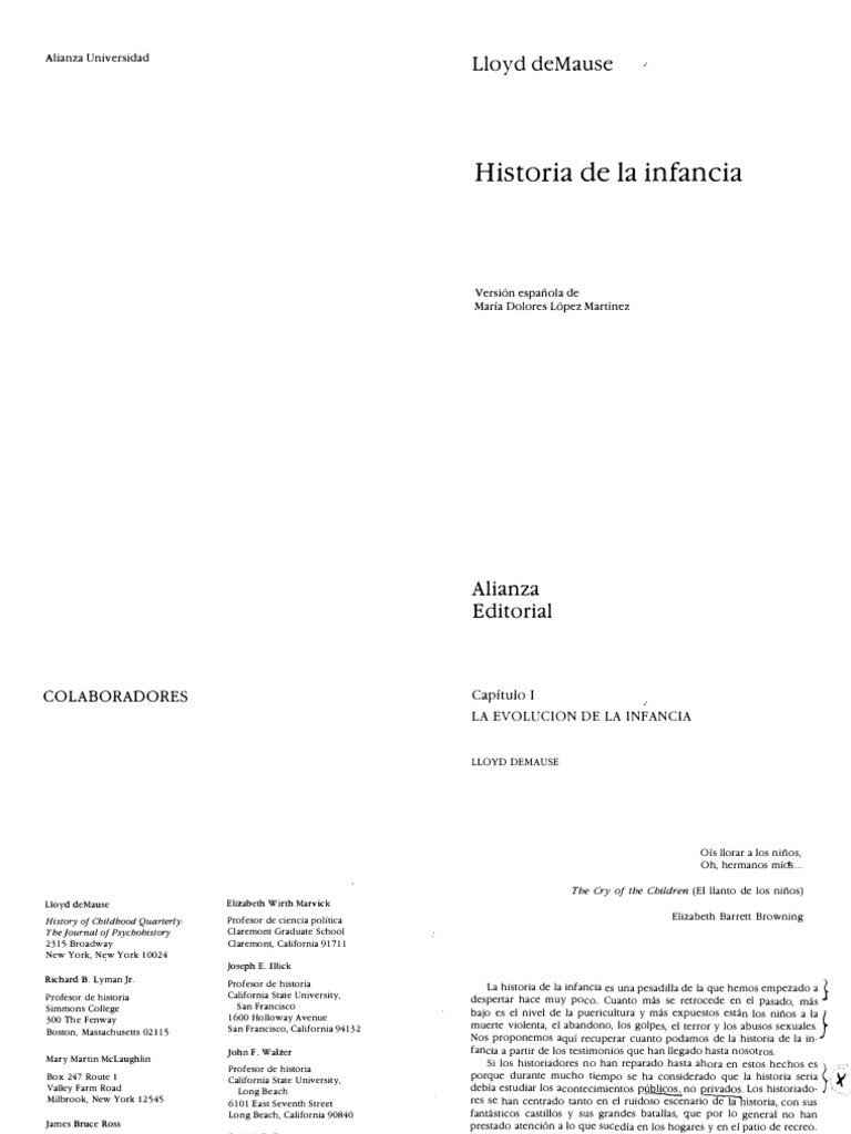 Historia de la infancia según deMause | PDF | Educación en artes liberales