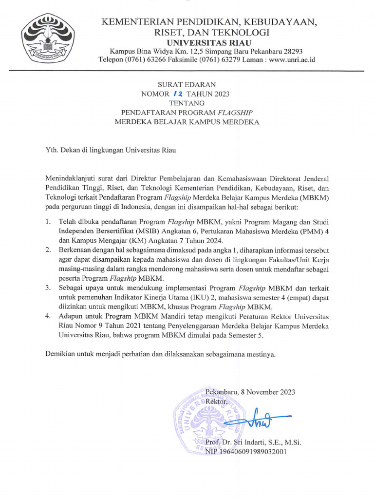 Surat Edaran Pendaftaran Program Flagship MBKM | PDF