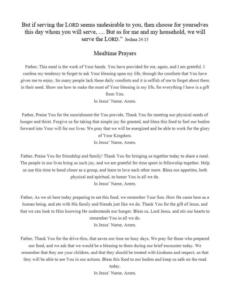 Mealtime Prayers | PDF | Prayer | Jesus