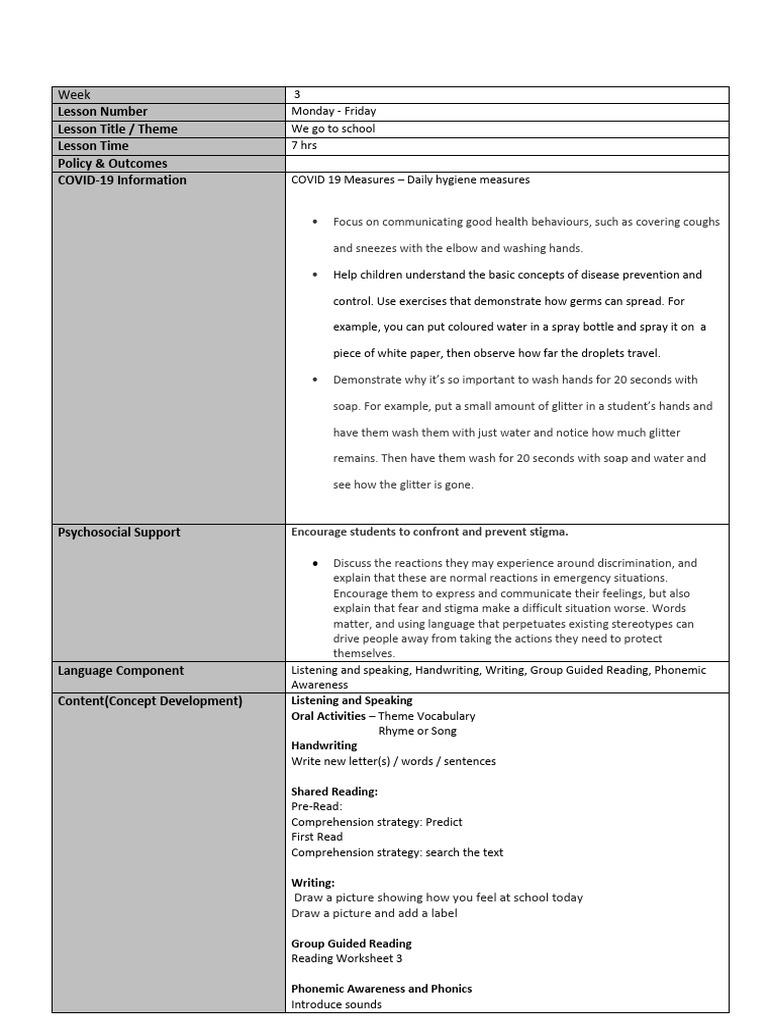 Grade 1 Term 1 Week 3 and 4 HL Lesson Plan | Download Free PDF ...