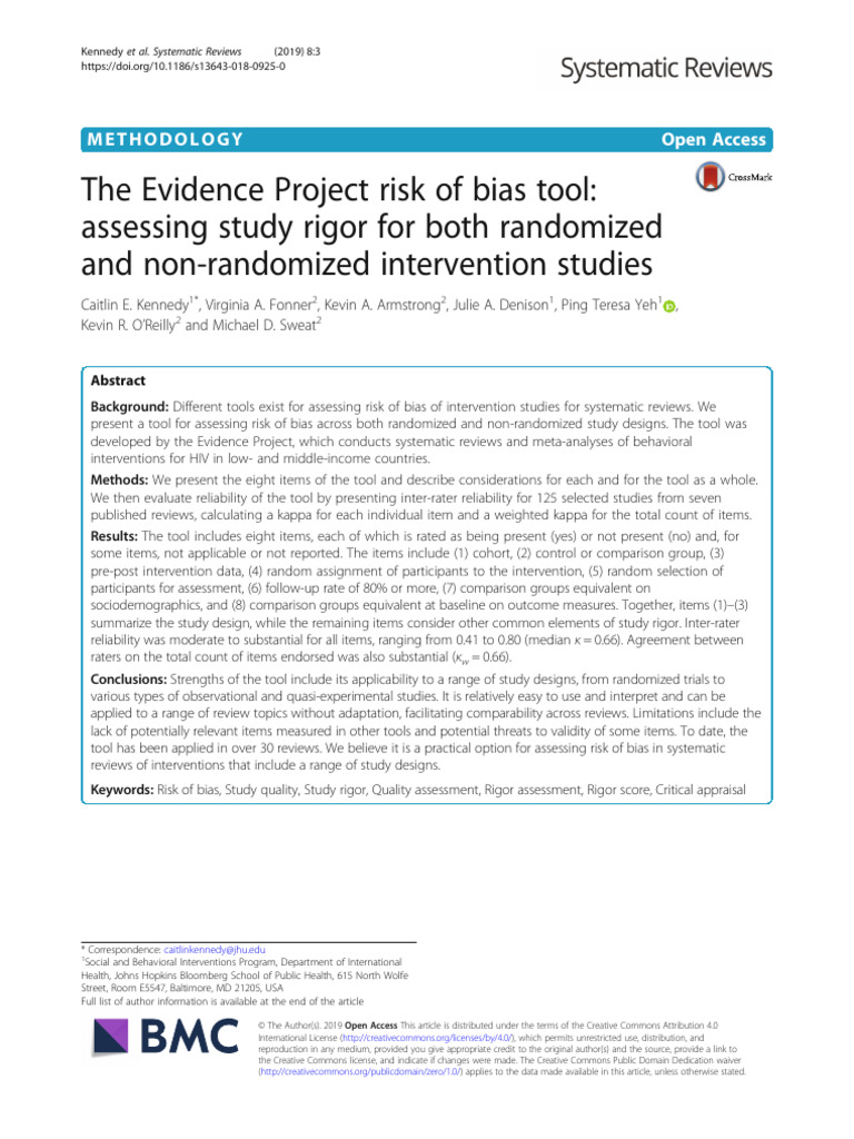 The Evidence Project Risk of Bias Tool Assessing S | Download Free PDF | Systematic Review ...