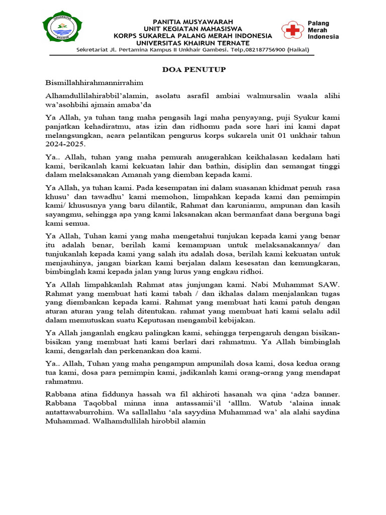 Doa Pembukaan MUBES | PDF