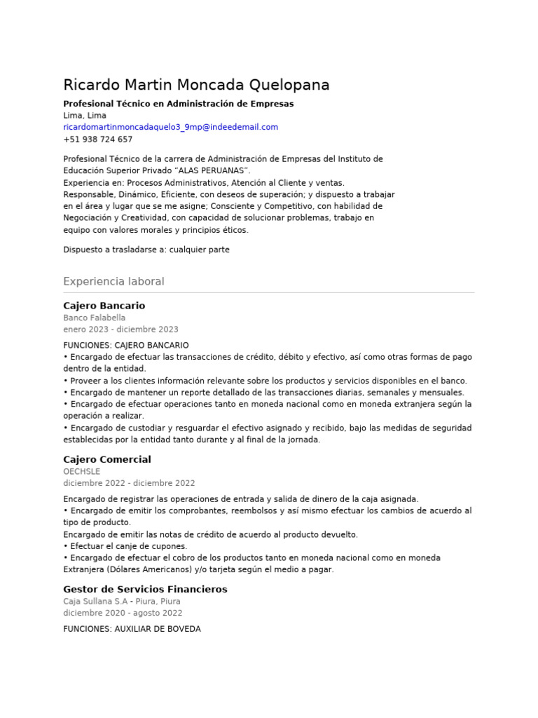 CV Ricardo Martin Moncada Quel Opana | PDF | Bancos | Tarjeta de débito