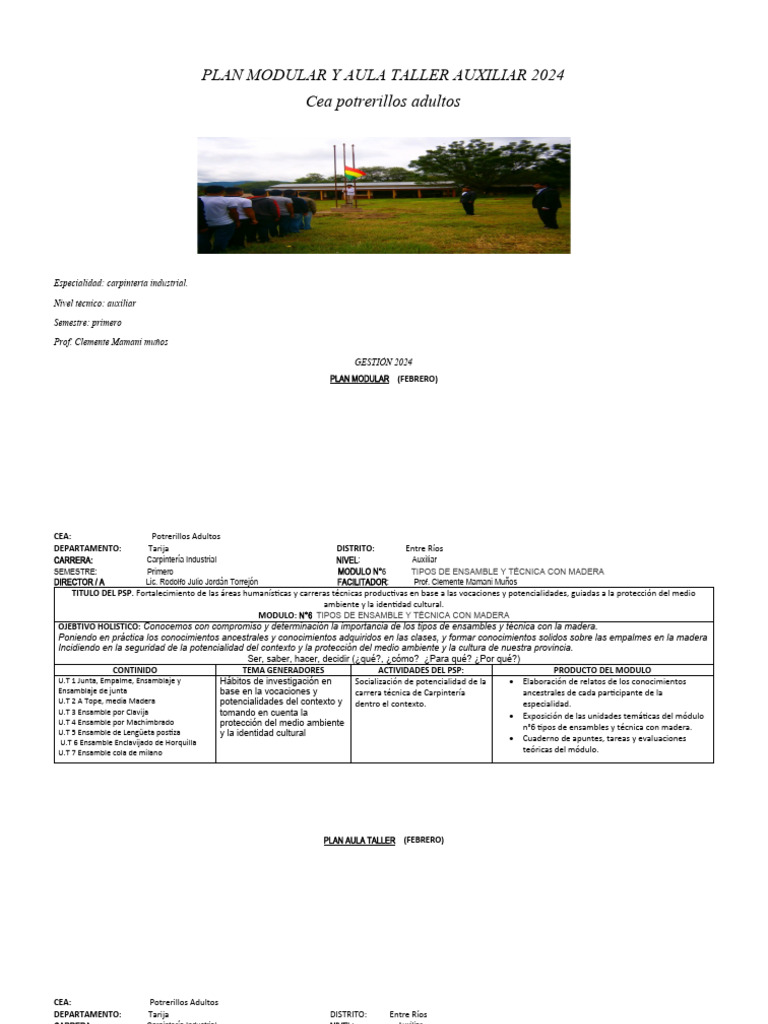 Plan Modular y Aula Taller Auxiliar 2024 | PDF | Perforar | Carpintería