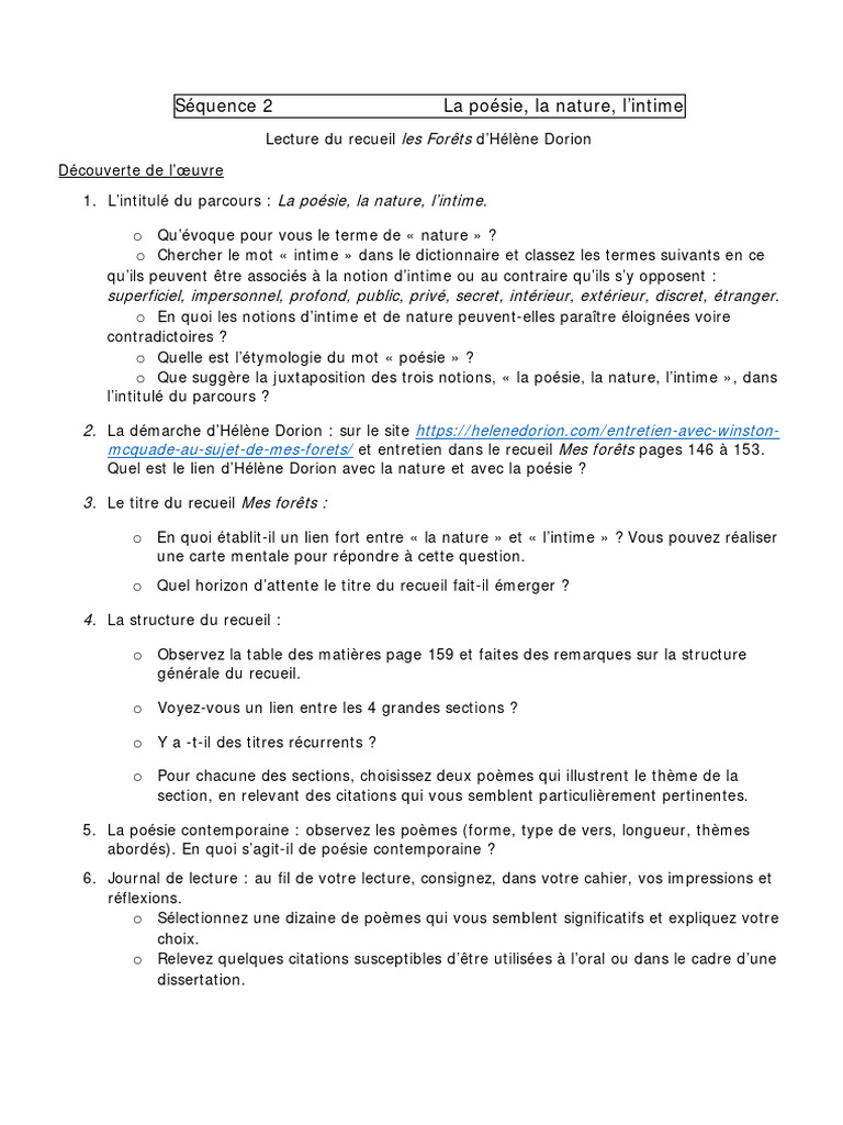 Poésie, Nature et Intimité | PDF