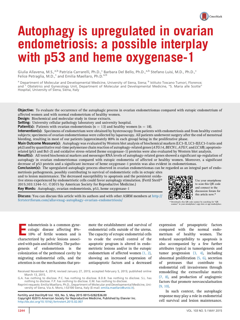 Autophagy Is Upregulated in Ovarian Endometriosis A Possi - 2015 - Fertility An | PDF ...