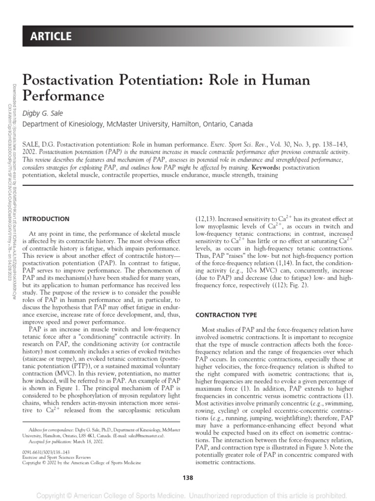 Postactivation Potentiation: Role in Human Performance: Article | PDF | Muscle Contraction ...