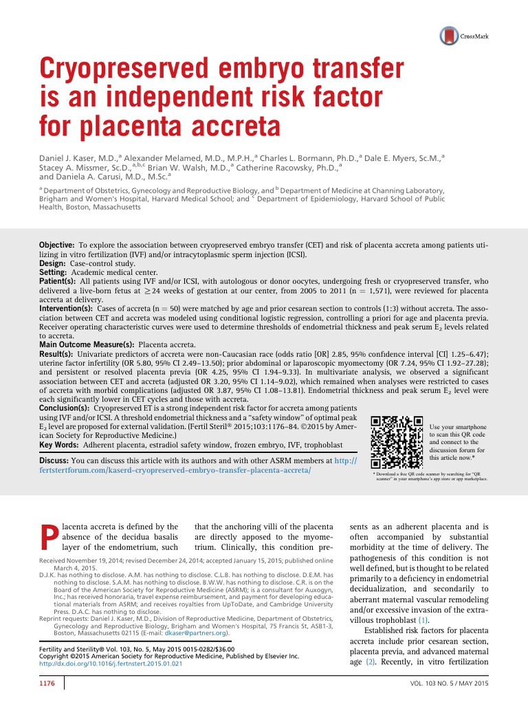 Cryopreserved Embryo Transfer Is An Independent Risk Fa - 2015 ...