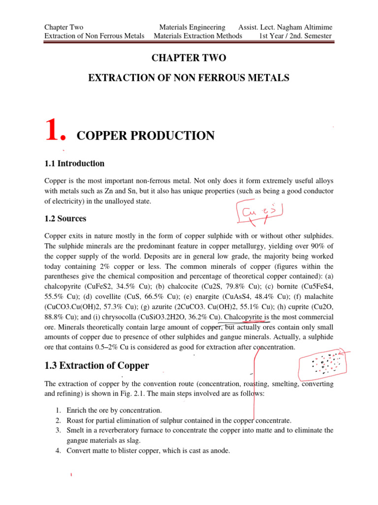 CHAPTER TWO Cupper Production 2 | PDF | Copper | Iron