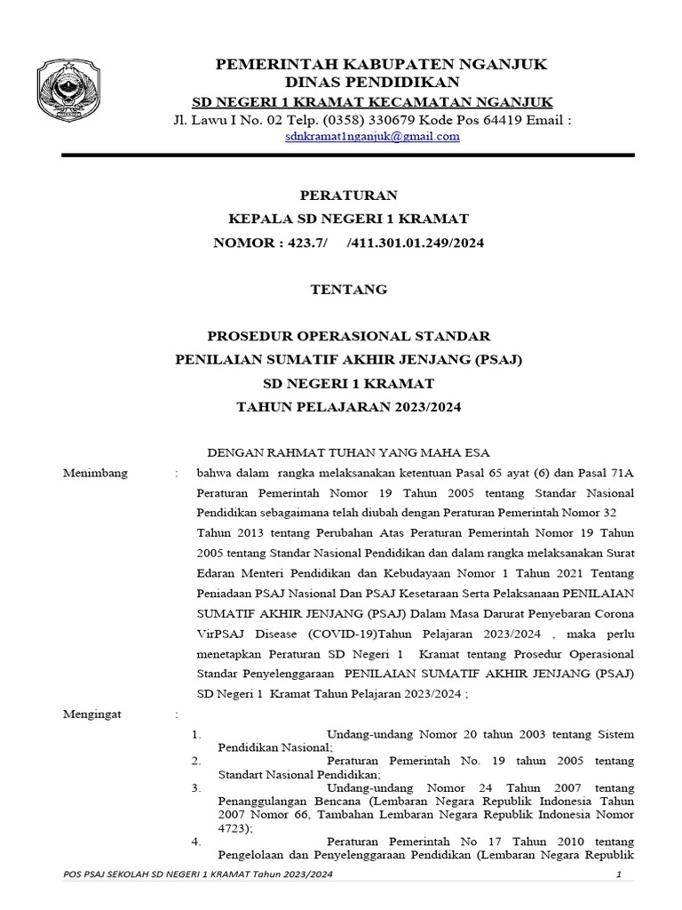 POS PSAJ SD Negeri 1 Kramat 2023/2024 | PDF