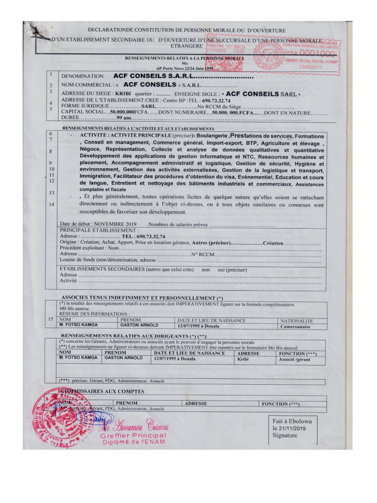 Constitution Personne Morale Acf | PDF