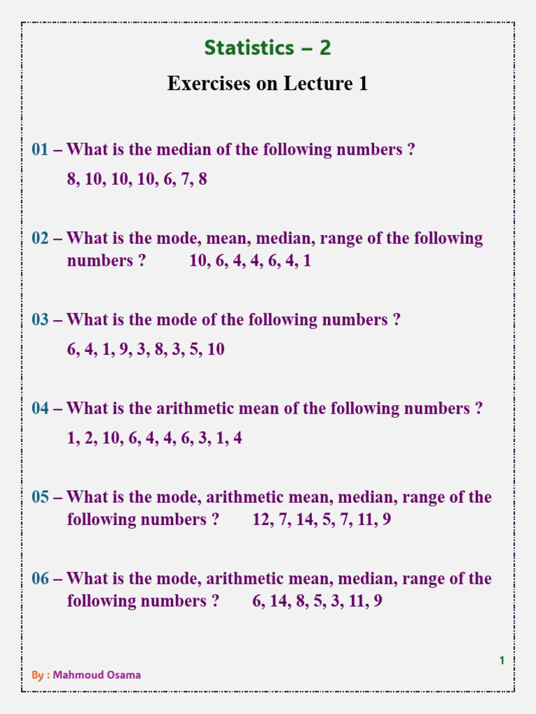 Extra Exercises On Lec 1 | PDF | Descriptive Statistics