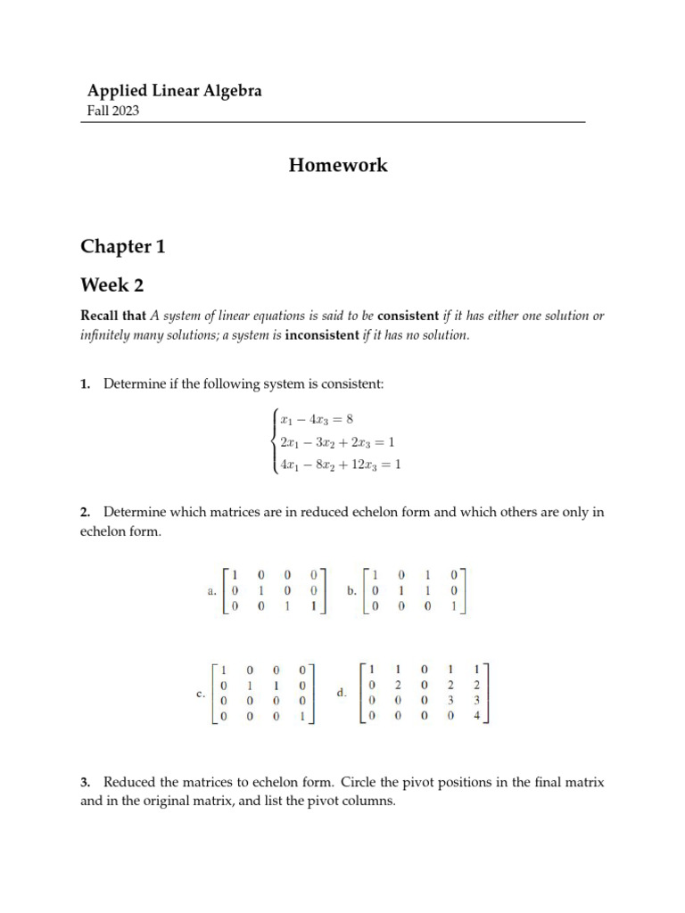 HW Applied LA | PDF | Matrix (Mathematics) | Determinant