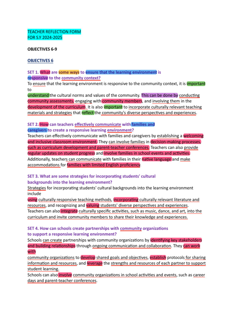 Objectives 6 | PDF | Teachers | Learning