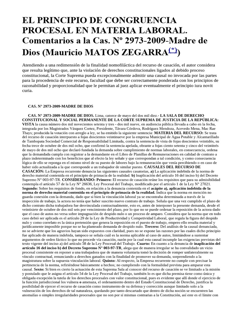 DJ 2011 156 EL PRINCIPIO DE CONGRUENCIA PROCESAL EN MATERIA LABORAL ... DJ 2011 156 EL PRINCIPIO DE CONGRUENCIA PROCESAL EN MATERIA LABORAL ...