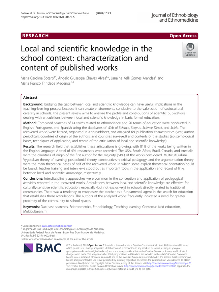 Local and Scientific Knowledge in The School Context: Characterization and Content of Published ...