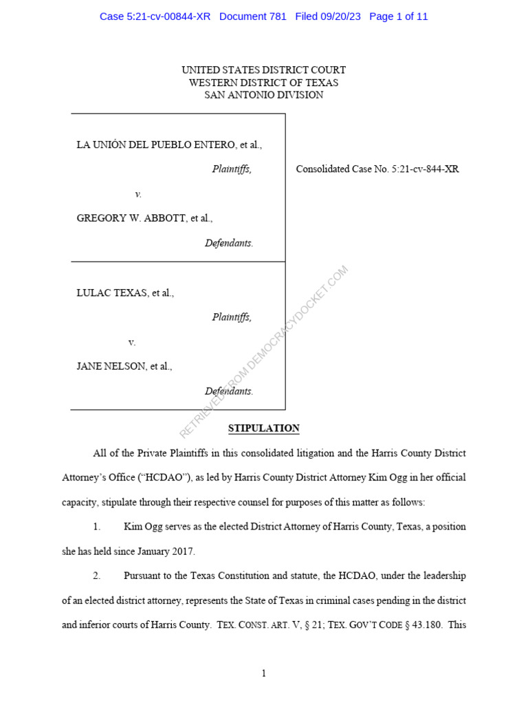 Harris County DA Stipulation Case Summary | PDF | Lawsuit | Prosecutor