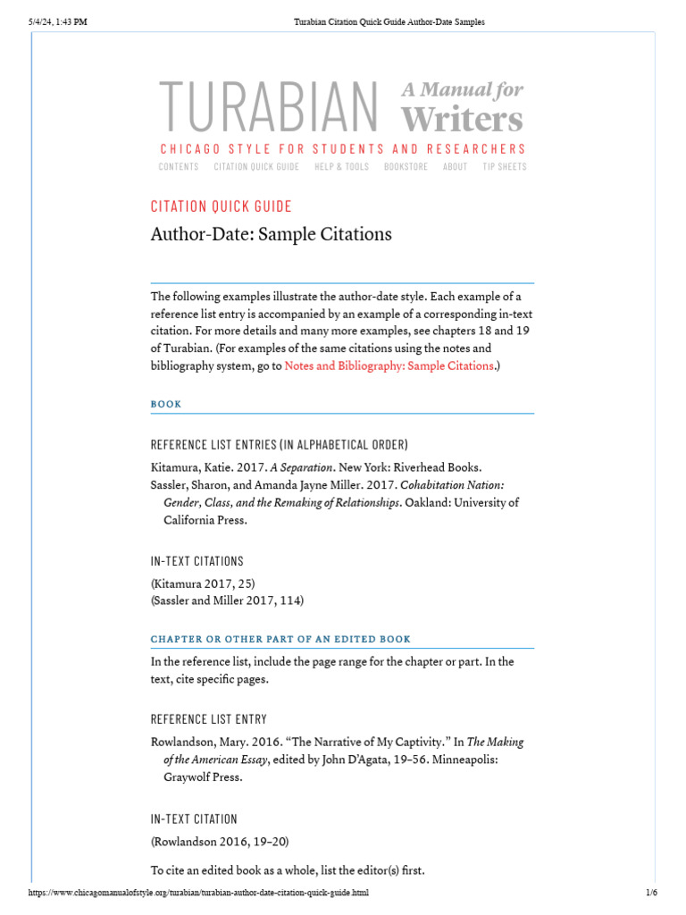 Turabian Citation Quick Guide Author-Date | PDF | A Manual For Writers Of Research Papers | Citation
