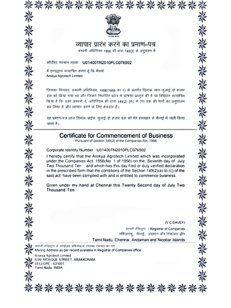 Commencement of Business | PDF