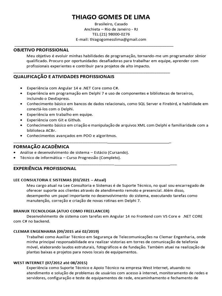 Curriculo Thiago | PDF | Rede de computadores | Internet