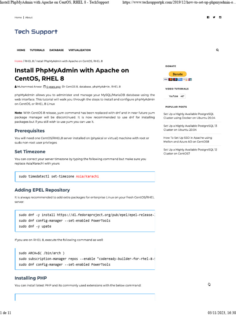 Install PhpMyAdmin With Apache On CentOS, RHEL 8 - TechSupport | PDF | Sudo | Software