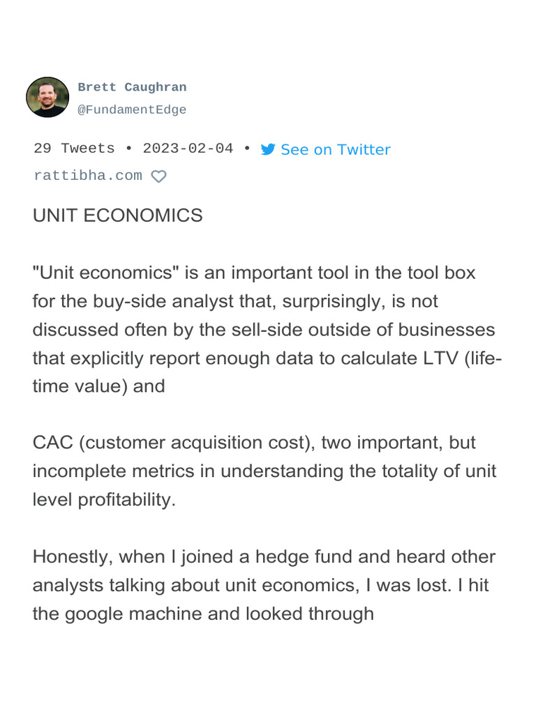 Unit Economics Unit Economics Is Thread by Fundamentedge Feb 4, 23 From ...