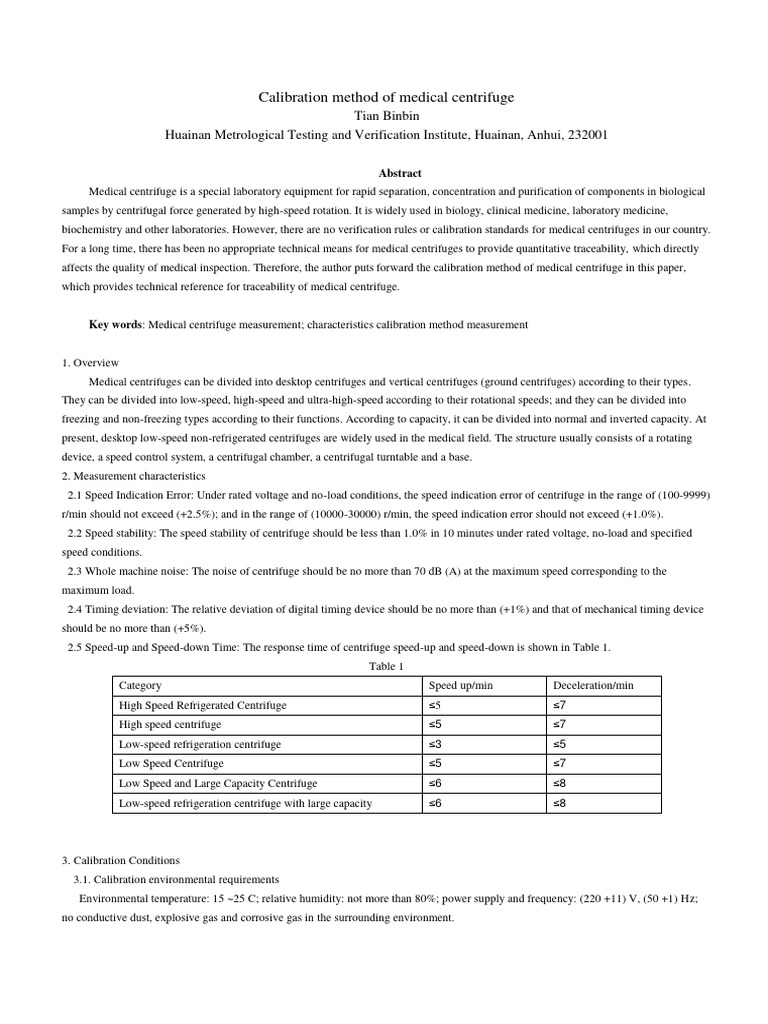 Calibration Method of Medical Centrifuge | PDF | Centrifuge | Calibration