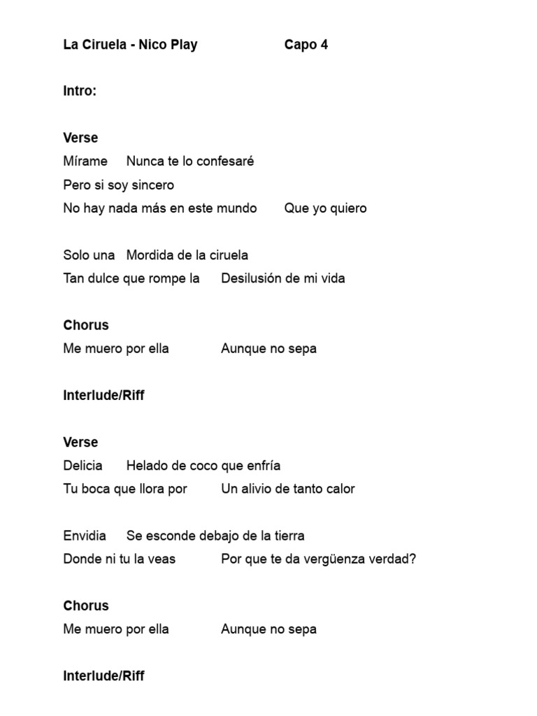 La Ciruela - Nico Play Chords | PDF