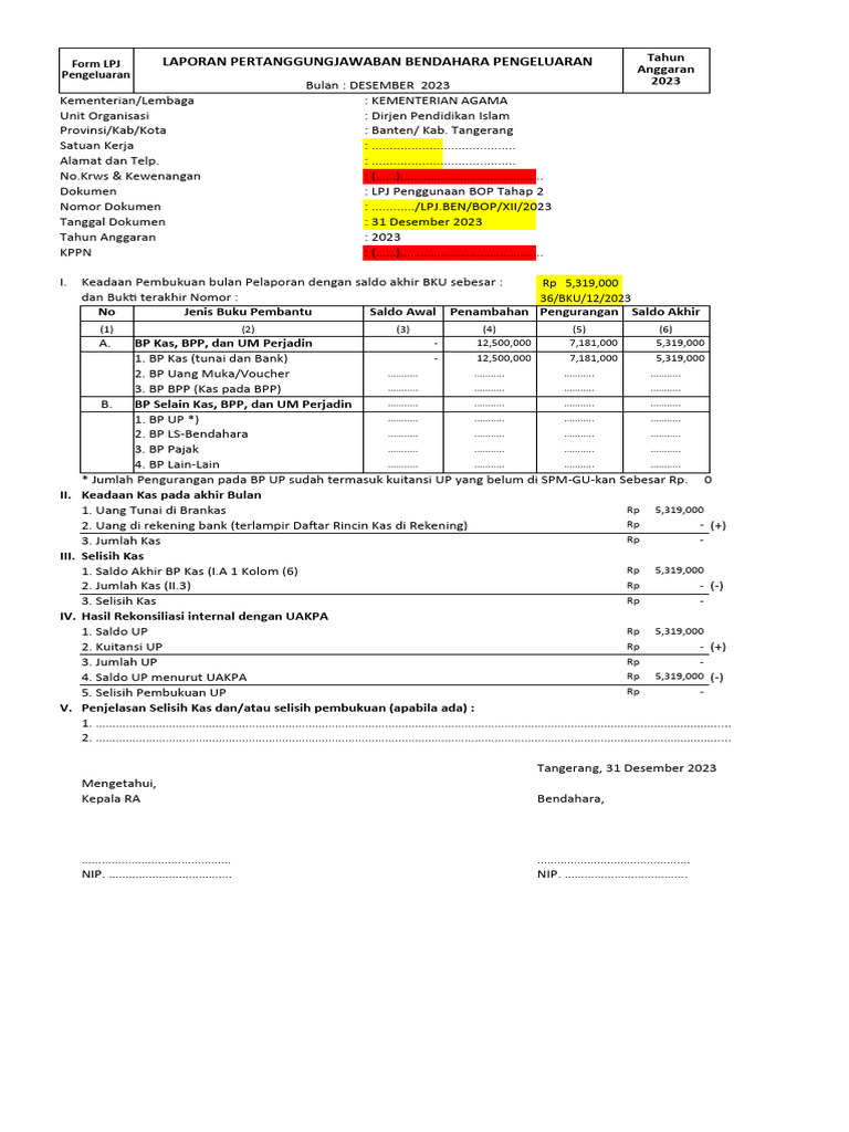 Contoh Laporan Bendahara | PDF