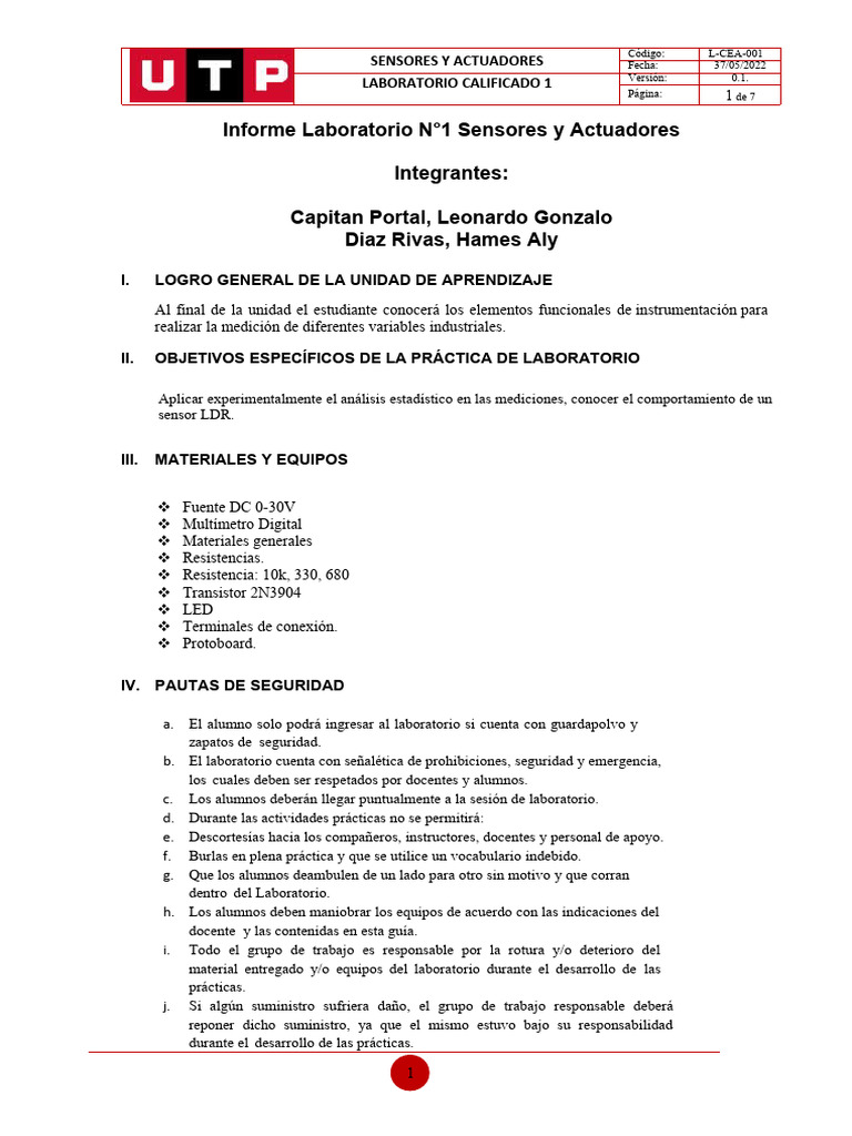 Lab.1 Sensores y Actuadores | PDF | Estadísticas | Laboratorios