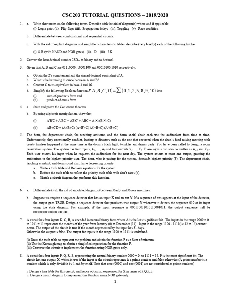 CSC203 tutorial questions_2020 | PDF | Mathematics | Theory Of Computation